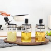 China FDA LFGB Seasoning Empty Glass Jars With Wooden Lid for sale