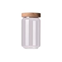 China 900ml Wood Cover Borosilicate Wide Mouth Glass Jars for sale