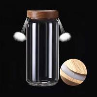 China 900ml Wood Cover Borosilicate Wide Mouth Glass Jars for sale