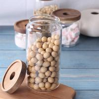 China 900ml Wood Cover Borosilicate Wide Mouth Glass Jars for sale