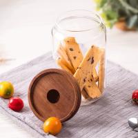 China 900ml Wood Cover Borosilicate Wide Mouth Glass Jars for sale