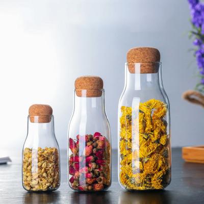 China Cork Closure Borosilicate Glass Food Storage Jars for sale