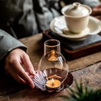 China Custom Logo Clear Borosilicate Glass Candlestick for sale