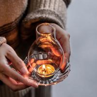 China Custom Logo Clear Borosilicate Glass Candlestick for sale
