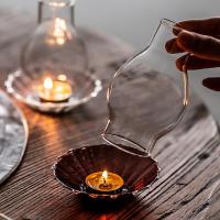 China Custom Logo Clear Borosilicate Glass Candlestick for sale