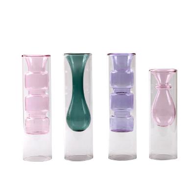 China Creative Artistic Double Height Borosilicate Glass Vases for sale