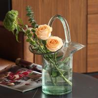 China Clear Polished Baskets Hand Blown Decorative Glass Vases for sale
