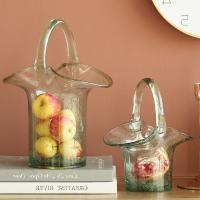 China Clear Polished Baskets Hand Blown Decorative Glass Vases for sale