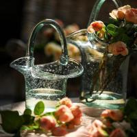China Clear Polished Baskets Hand Blown Decorative Glass Vases for sale