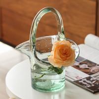 China Clear Polished Baskets Hand Blown Decorative Glass Vases for sale