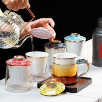 China Cadmium Free 450ml Clear Ceramic Filter Glass Tea Cup for sale