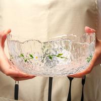 China Household Exquisite Printed Hammer Grain Glass Tableware for sale