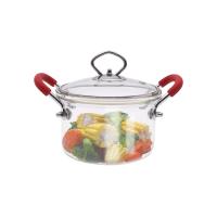 China 1.5L Clear Borosilicate Glass Soup Pot With Red Double Ears for sale