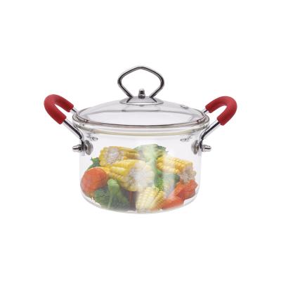 China 1.5L Clear Borosilicate Glass Soup Pot With Red Double Ears for sale