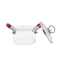 China 1.5L Clear Borosilicate Glass Soup Pot With Red Double Ears for sale
