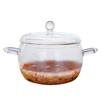 China Soup Round Double Ears 1800ml Borosilicate Glass Pot for sale