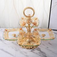 China Golden Restaurant Exquisite Luxury Glass Storage Tray for sale