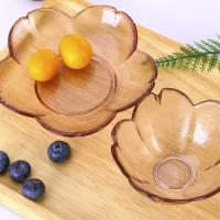 China Creative Pink Cherry Blossom Glass Fruit Salad Plate for sale
