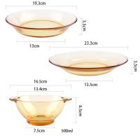 China Restaurant Amber Microwave Heated Glass Tray Bowl Set for sale