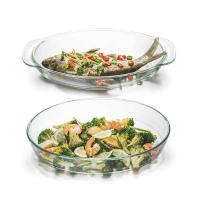 China Microwave Oven Heated Transparent Glass Baking Tray for sale