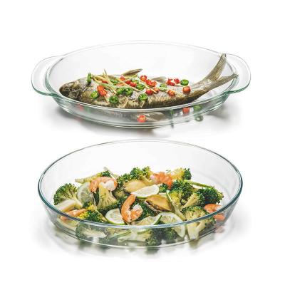 China Microwave Oven Heated Transparent Glass Baking Tray for sale