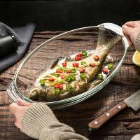 China Microwave Oven Heated Transparent Glass Baking Tray for sale