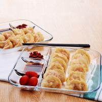 China Clear Microwave Heating Partition Glass Bento Plate for sale