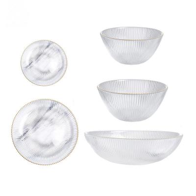 China Household Transparent Vertical Stripe Glass Salad Bowls for sale