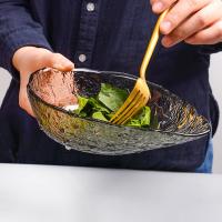 China 4mm Thick Customized Logo Drip Shaped Glass Salad Bowl for sale