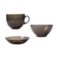 China Simple 4mm Thick Grey Transparent Glass Saucer Set for sale
