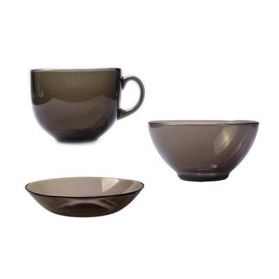 China Simple 4mm Thick Grey Transparent Glass Saucer Set for sale