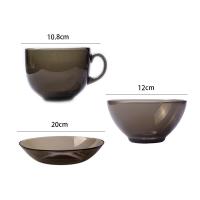 China Simple 4mm Thick Grey Transparent Glass Saucer Set for sale