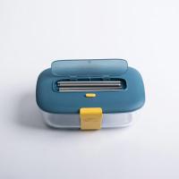 China Green Straw Plastic Cover Multifunctional Glass Lunch Box for sale