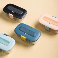 China Green Straw Plastic Cover Multifunctional Glass Lunch Box for sale