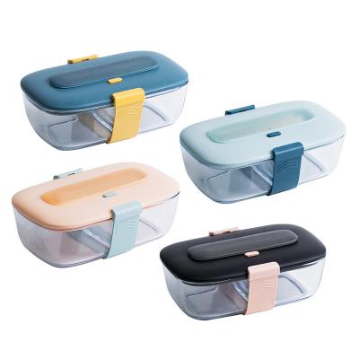 China Green Straw Plastic Cover Multifunctional Glass Lunch Box for sale