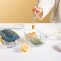 China Green Straw Plastic Cover Multifunctional Glass Lunch Box for sale