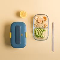 China Green Straw Plastic Cover Multifunctional Glass Lunch Box for sale