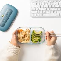 China Green Straw Plastic Cover Multifunctional Glass Lunch Box for sale