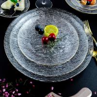 China 4mm Thick Texture Transparent Glass Plate Cutlery Set for sale