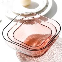China Transparent Square Phnom Penh Pink Glass Tableware for sale