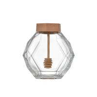China 380ml Geometric Hexagon Glass Honey Jars With Metal Lid for sale
