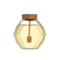 China 380ml Geometric Hexagon Glass Honey Jars With Metal Lid for sale
