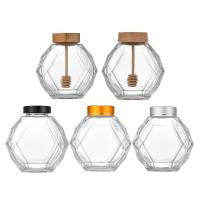 China 380ml Geometric Hexagon Glass Honey Jars With Metal Lid for sale