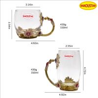 China 330ml 350ml Decorated Enamel Glass Cup BPA Free With Spoon for sale
