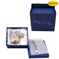 China 330ml 350ml Decorated Enamel Glass Cup BPA Free With Spoon for sale
