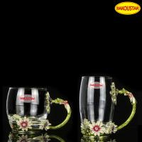 China 330ml 350ml Decorated Enamel Glass Cup BPA Free With Spoon for sale