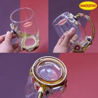 China 330ml 350ml Decorated Enamel Glass Cup BPA Free With Spoon for sale