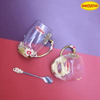 China 330ml 350ml Decorated Enamel Glass Cup BPA Free With Spoon for sale