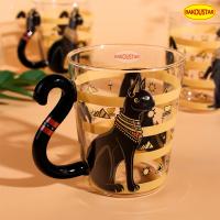 China Black Cat Heat Resistant Borosilicate Glass Cup With Handle for sale