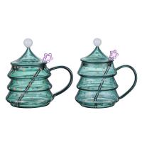 China 500ml Green Christmas Tree Shaped Borosilicate Glass Cup for sale